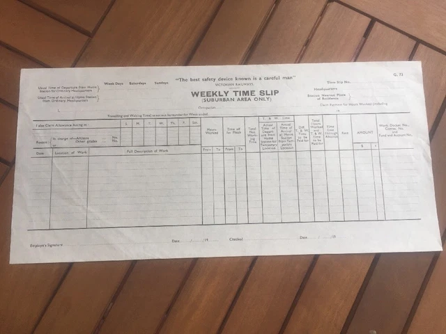VINTAGE VICTORIAN RAILWAYS Weekly Time Slip Ticket Rare Form Vr Train ...