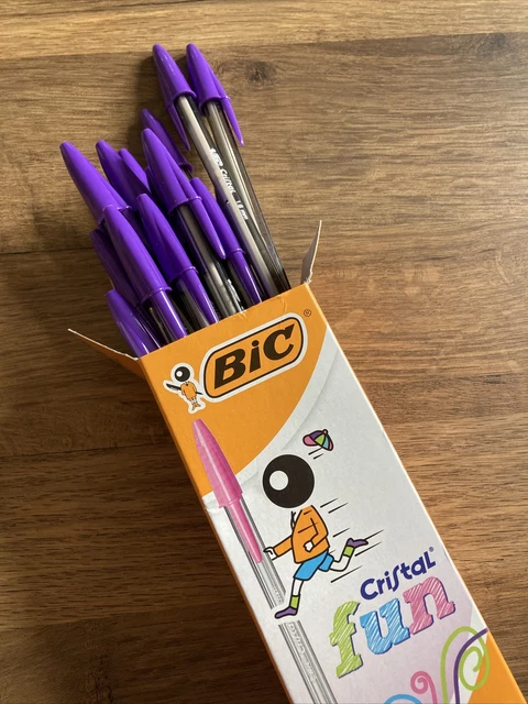 BIC CRISTAL 1.6MM Bold PURPLE Ballpoint Pens ( BOX 20 PENS ) BIC FUN ...