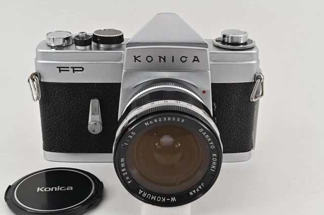 EXC KONICA FP SLR 35mm Film Camera w/w-KOMURA 28mm f3.5 lens 1day FedEx ...