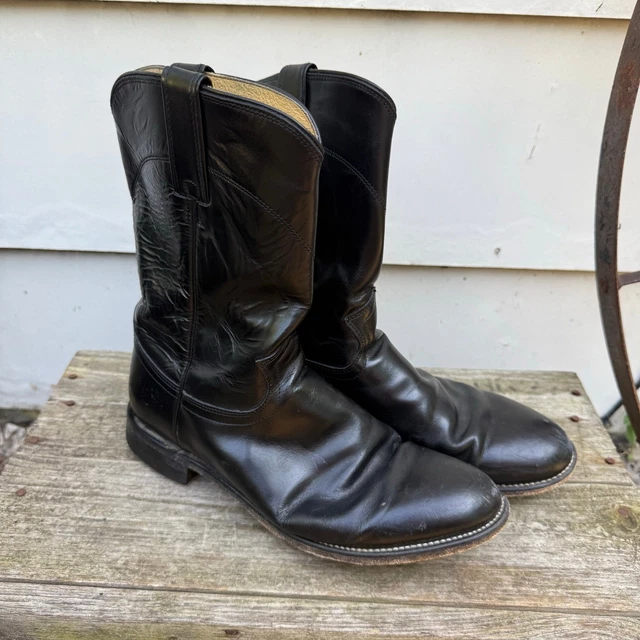 JUSTIN BLACK ROPER Round Toe Cowboy Western Leather Boots Style 3133 ...