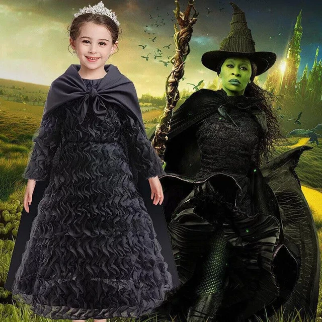 2025 WICKED ELPHABA Cosplay Witch Costume Cloak Kids Girls Party Fancy ...