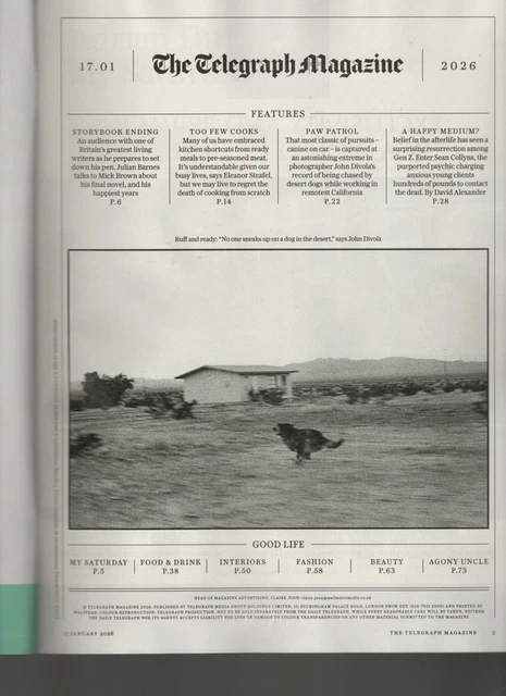 THE TELEGRAPH MAGAZINE January 17 2026 - Julian Barnes, Adrian Dunbar ...