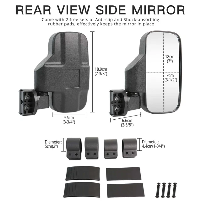 PAIR UTV REAR View Side Mirrors Set 360° For Kubota RTV 850 900 1100 ...