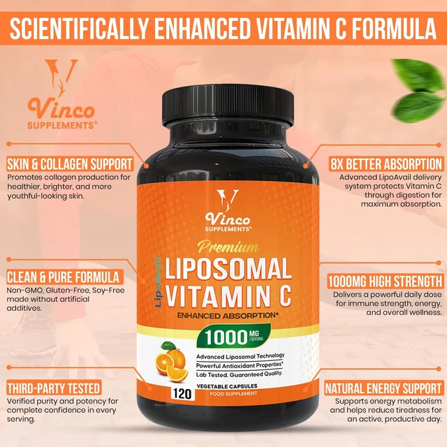 VINCO LIPOSOMAL VITAMIN C Capsules 1000mg Advanced Absorption ...