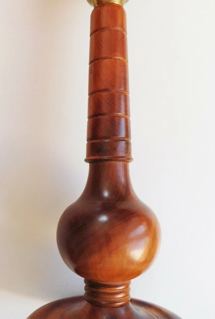 WOODEN CANDLE STICK burled thuya wood 9.75" tall pillar candle holder A ...