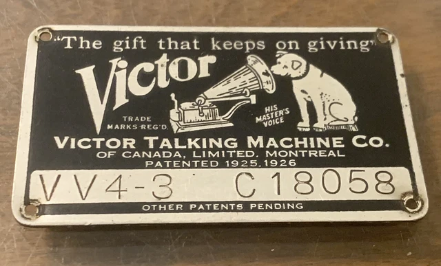 ANTIQUE VICTROLA VV4-3 Victor Talking Machine Metal Emblem Plate Tag ...