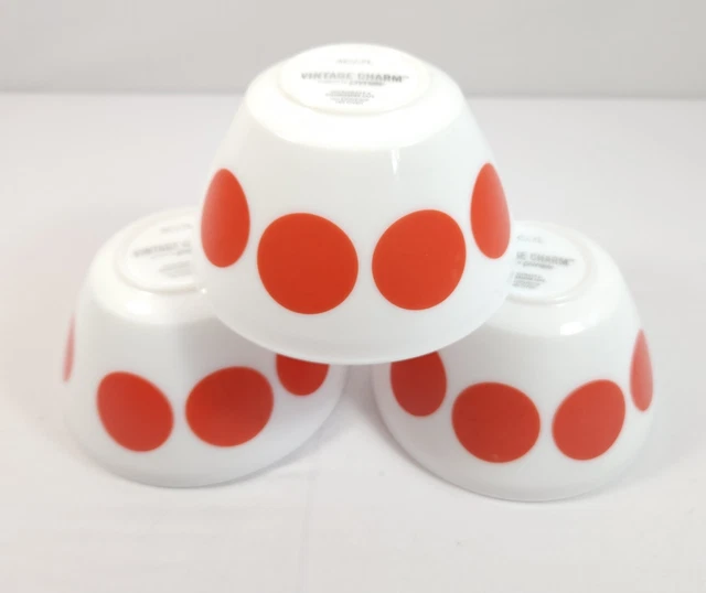 SET OF 3 Vintage Charm Inspired By Pyrex “Spot On” RED Dots Bowls 3C ...