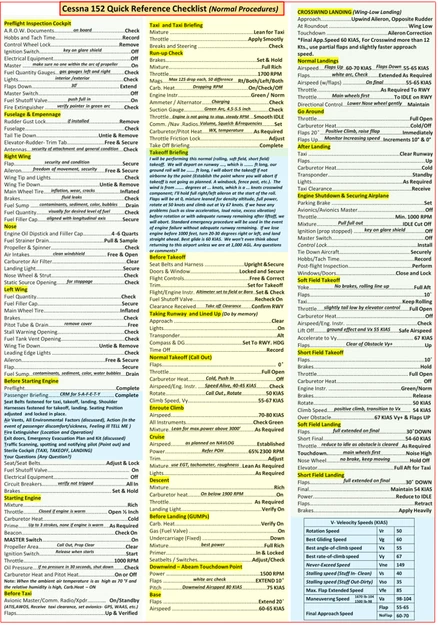 CESSNA 152 QUICK Reference Checklist - Laminated £11.00 - PicClick UK