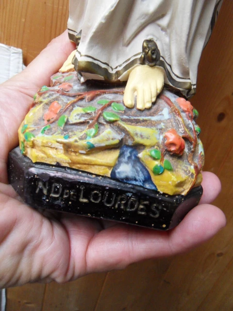 ANTIQUE RELIGIOUS STATUE Nd De Heavy Plate Polychrome E. Lapayre Sign ...