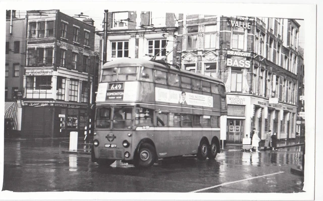 LONDON TRANSPORT TROLLEYBUS no 1677, GGP 677 On Route 649 PC Size BW ...