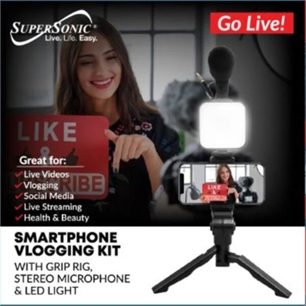 SUPERSONIC SMARTPHONE VLOGGING Kit With Grip Rig, Stereo Microphone ...