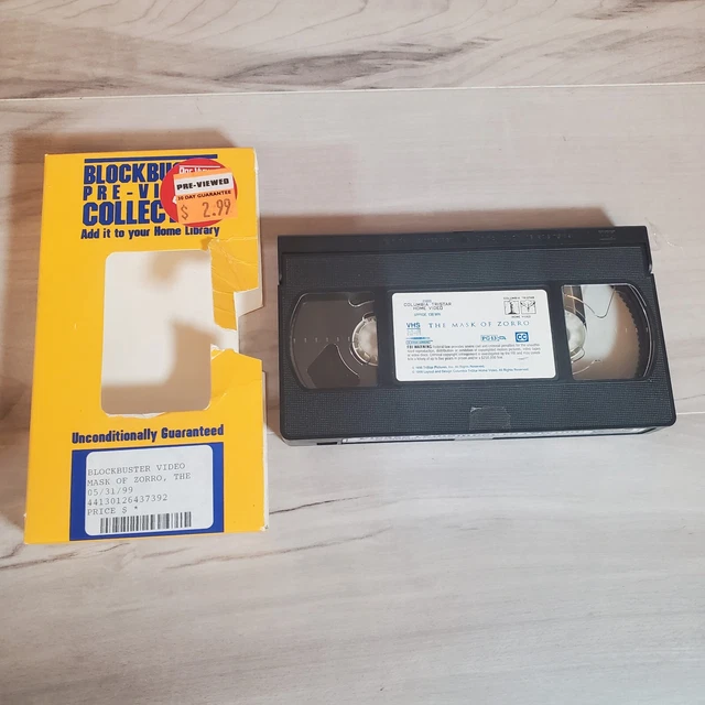 BLOCKBUSTER VIDEO RENTAL Sleeve 1991 VHS The Mask of Zorro Action Movie ...