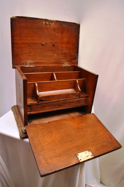 ANTIQUE VICTORIAN CAMPAIGN Desk Letter Holder Stationery Writing Box ...