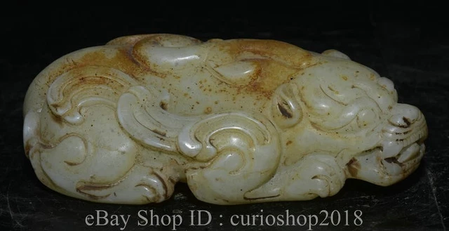 5.2 & CHINA Natural White Jade Carved Fengshui Animal Pixiu Beast ...