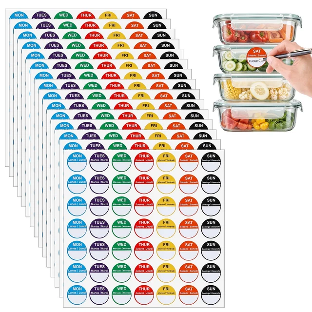 SELF ADHESIVE 7 Days of the Week Labels Color Coding Food Rotation Dot ...
