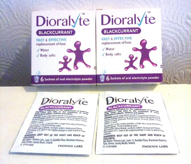 2 BOXES X 6 DIORALYTE ORAL ELECTROLYTE REHYDRATION BLACKCURRANT FLAVOUR ...