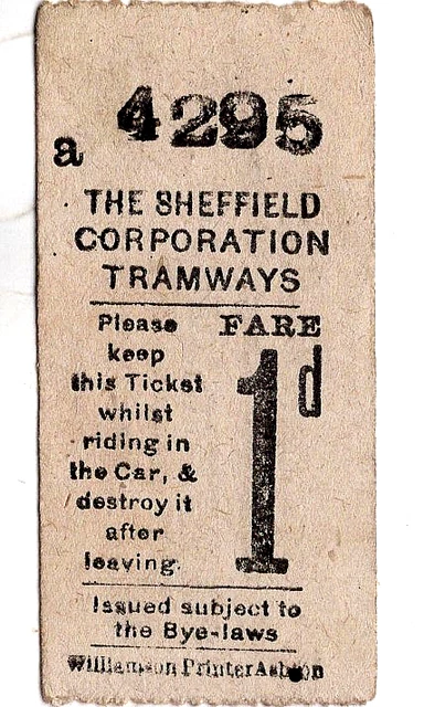 TRAM TICKET: THE Sheffield Corporation Tramways, very early 1d roll ...