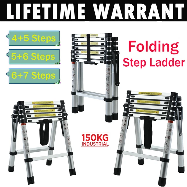A-FRAME ALUMINUM TELESCOPIC Extension Ladder Extendable Folding Multi ...