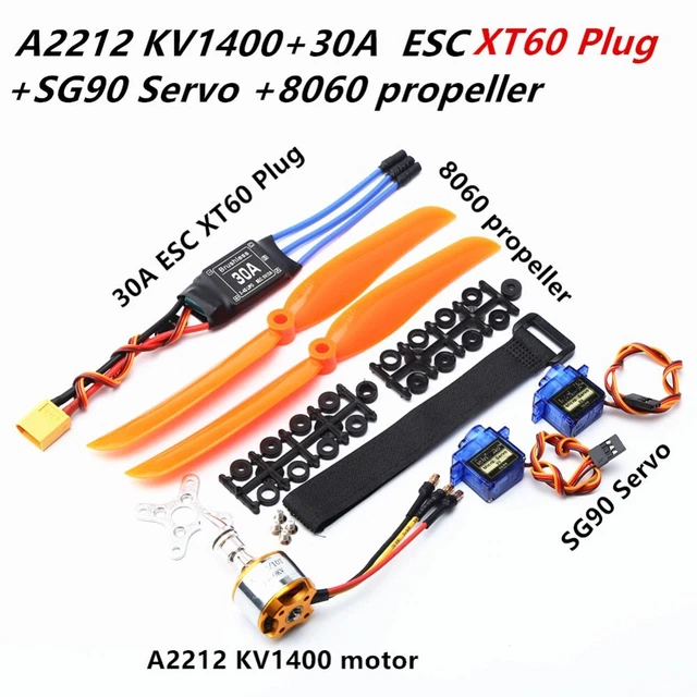 BRUSHLESS MOTOR 1400KV SG90 Servos Set 30A 40A A2212 Motor ESC XT60 ...