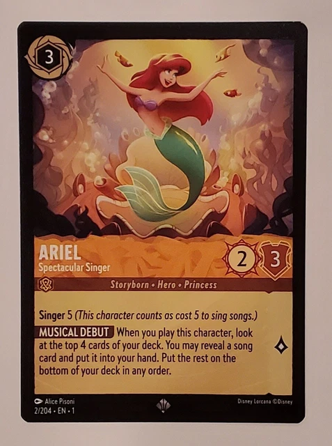 DISNEY LORCANA ARIEL - Spectacular Singer Super Rare 2/204 NM** Non ...