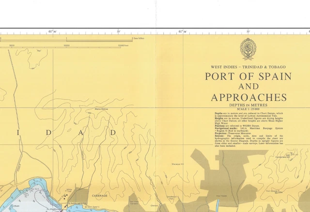 CARTE MARINE ADMIRALTY Approches De Port D'Espagne Trinidad Tobago Aux ...