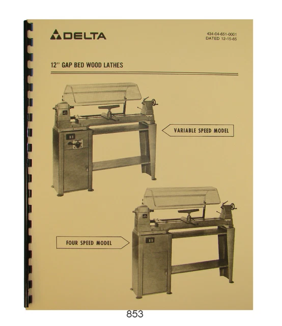 DELTA MODEL 46-612 & others 12" Gap Bed Wood Lathe 4 Speed & Vari Speed ...