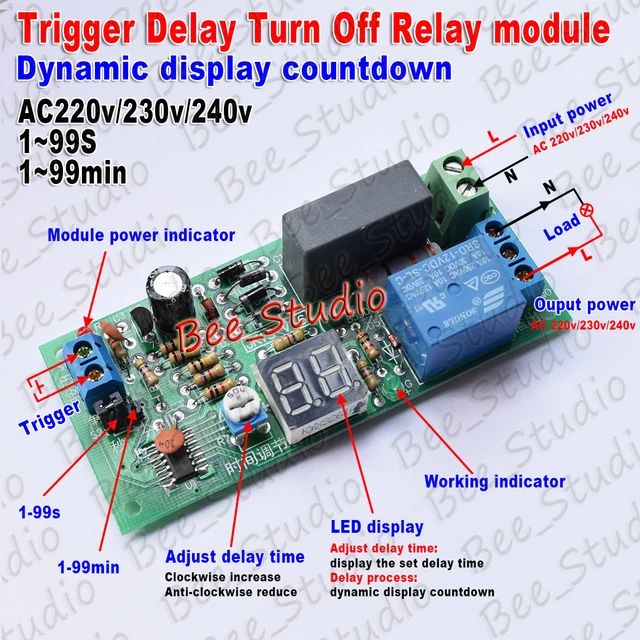 AC220V~240V 230V DELAY Timer Delay Switch Turn Off Board Time Relay ...
