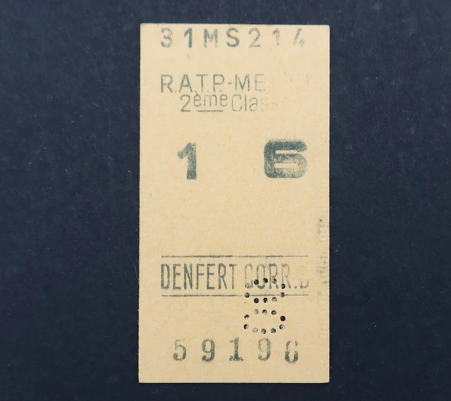 ANTIQUE 1942 PARIS Métro 16 DENFERT CORR RATP Metropolitan 12 ticket £4 ...