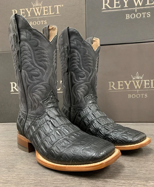 MEN'S RODEO COWBOY Black Alligator Tail Print Western Square Toe Boots ...