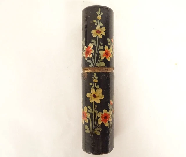 ETUI À BILLET doux message bois laqué corne bouquets fleurs XIXème ...