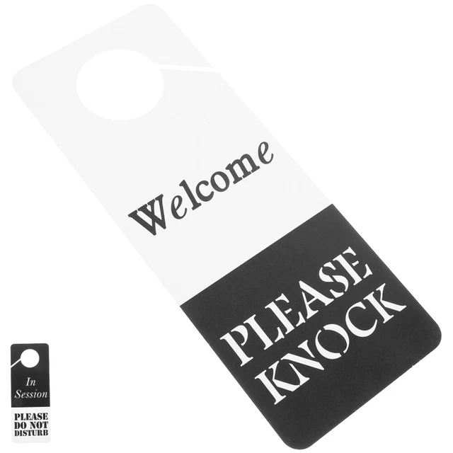 DOOR SIGN WELCOME Please Knock for Reminder Double-sided Hanger Privacy ...