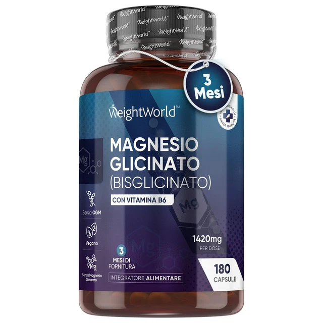 MAGNESIO BISGLICINATO VITAMINA B6 1420mg di cui 200mg Magnesio ...