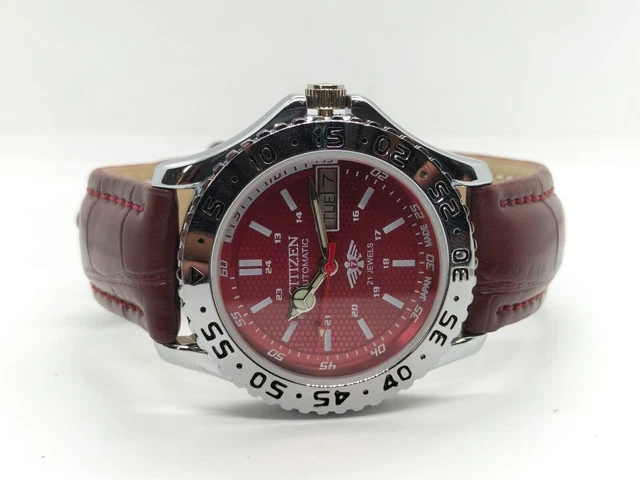 CITIZEN VINTAGE SPORT Automatic Red Dial Fixed Bezel 38MM Day/Date Men ...