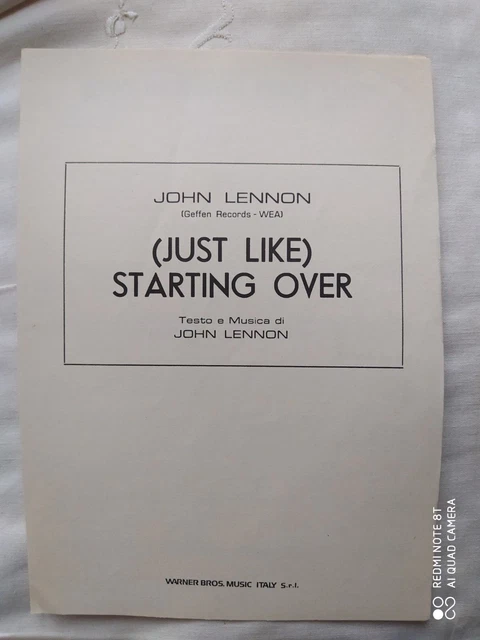 JOHN LENNON &(JUST Like) Starting Over" - Spartito Singolo (1980) - Ed ...