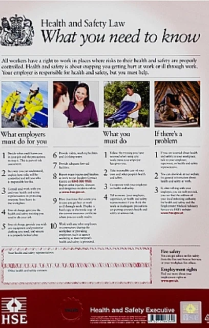 HEALTH AND SAFETY Law Poster Official HSE Workplace Information Posters ...