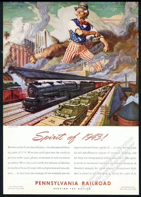 1943 ONCLE SAM & train art de la Seconde Guerre mondiale Pennsylvania ...