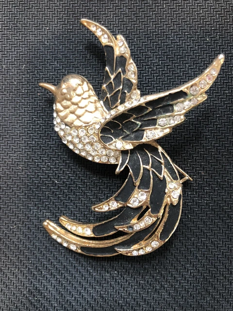 ELIZABETH DUKE VINTAGE Bird Black and Gold Brooch £24.99 - PicClick UK