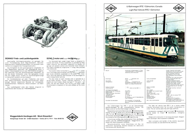 DUEWAG DATA SHEET of '80's Light Rail Vehicle Stadtbahnwagen Type U2 ...