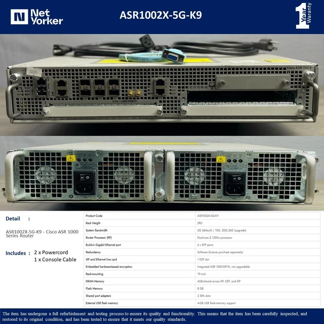 CISCO ASR1002X-5G-K9 AGGREGATION Service Router 5G AES Dual AC-Same Day ...
