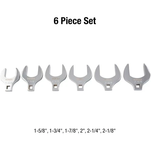 SUNEX 9722A 1/2& Drive SAE Jumbo Crowfoot Wrench Set, Full Polish, 6 ...
