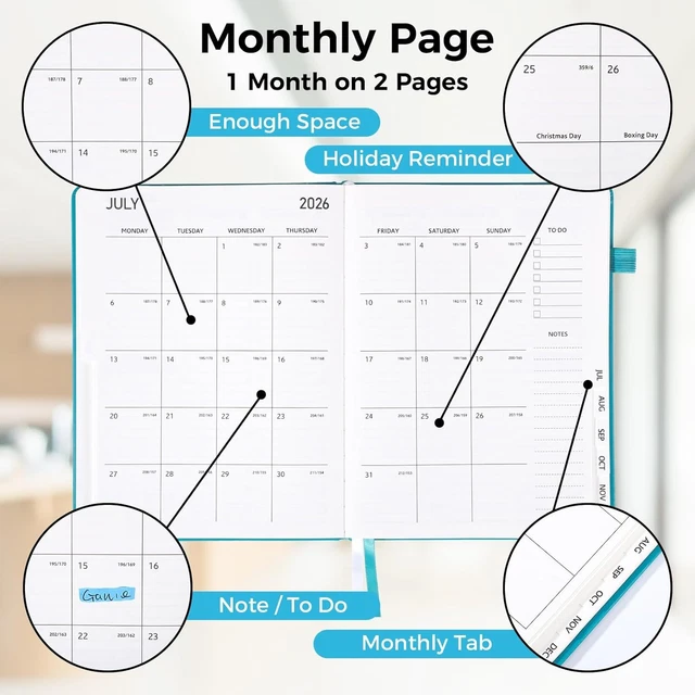 DIARY 2026 A5 Week to View, Vertical Weekly Planner January to December ...
