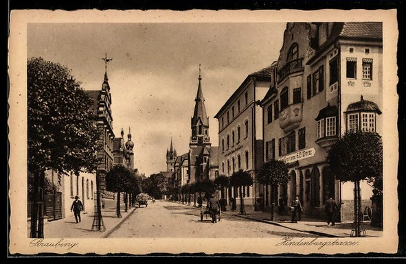 CARTOLINA STRAUBING, HINDENBURGSTRASSE con castello e chiesa EUR 13,00 ...