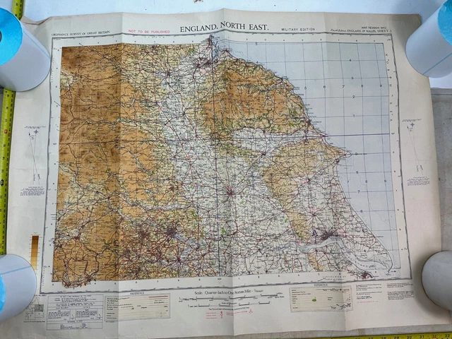 ORIGINAL WW2 BRITISH Army 1939 Map of England - RAF Bases - North East ...