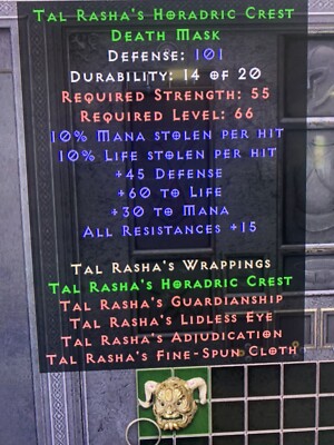 DIABLO 2 RESURRECTED Softcore☠️ TAL RASHA’S HORADRIC CREST DEATH MASK ...