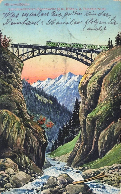 PONT SCHLOSSBACH MITTENWALDBAHN Bayern Carte Postale AK 1915 EUR 7,19 ...