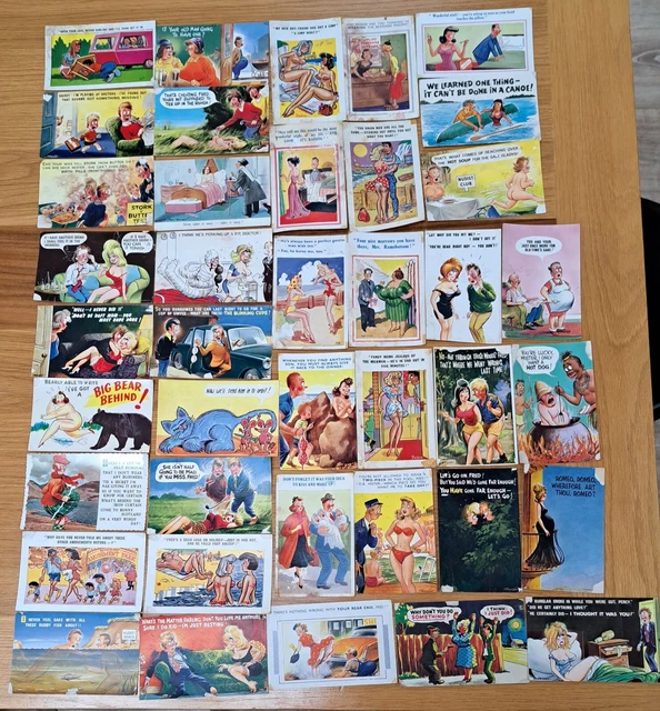 COLLECTION OF 40 Mid Century Vintage Saucy/Funny Postcards Bamforth etc ...