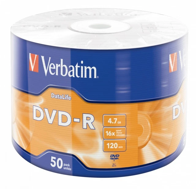 50 GENUINE VERBATIM 43791 DVD-R DVD Blank Recordable Discs 120 Mins 4 ...