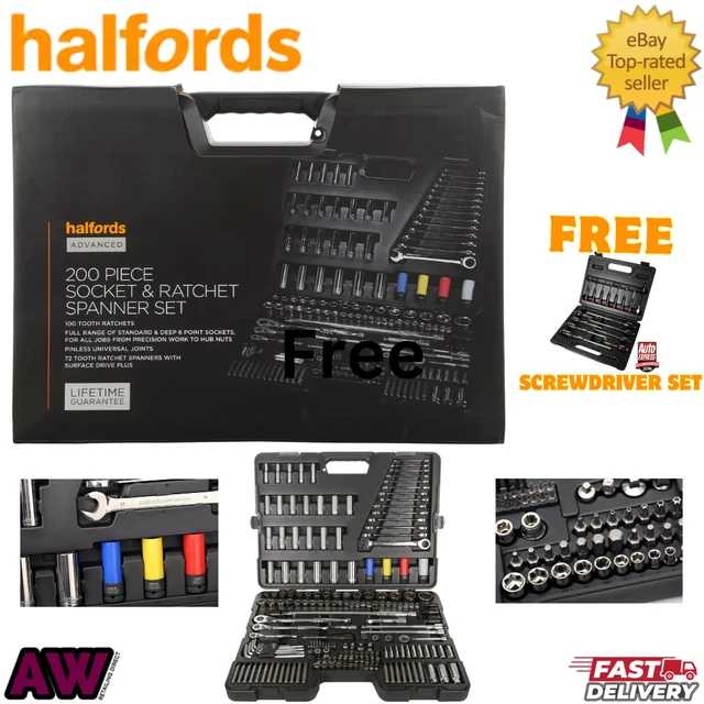 HALFORDS ADVANCED SOCKET & Spanner Set 200 & Screwdriver Set Lifetime ...