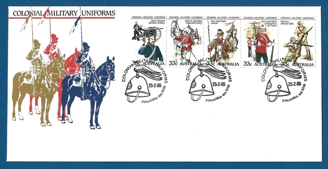 1985 AUSTRALIA & Colonial Military Uniforms " Strip Of 5 On A First Day ...