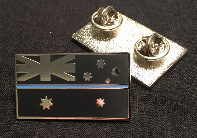 POLICE FLAG PIN, Thin Blue Line, Australia, TBL, Law Enforcement, Black ...